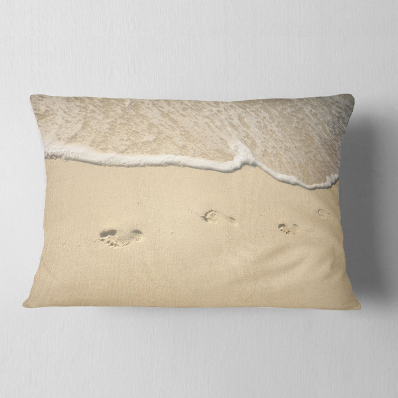 Design Art Footprints in Sand on the Beach - Sea & Shore Printed Throw Pillow | Wayfair